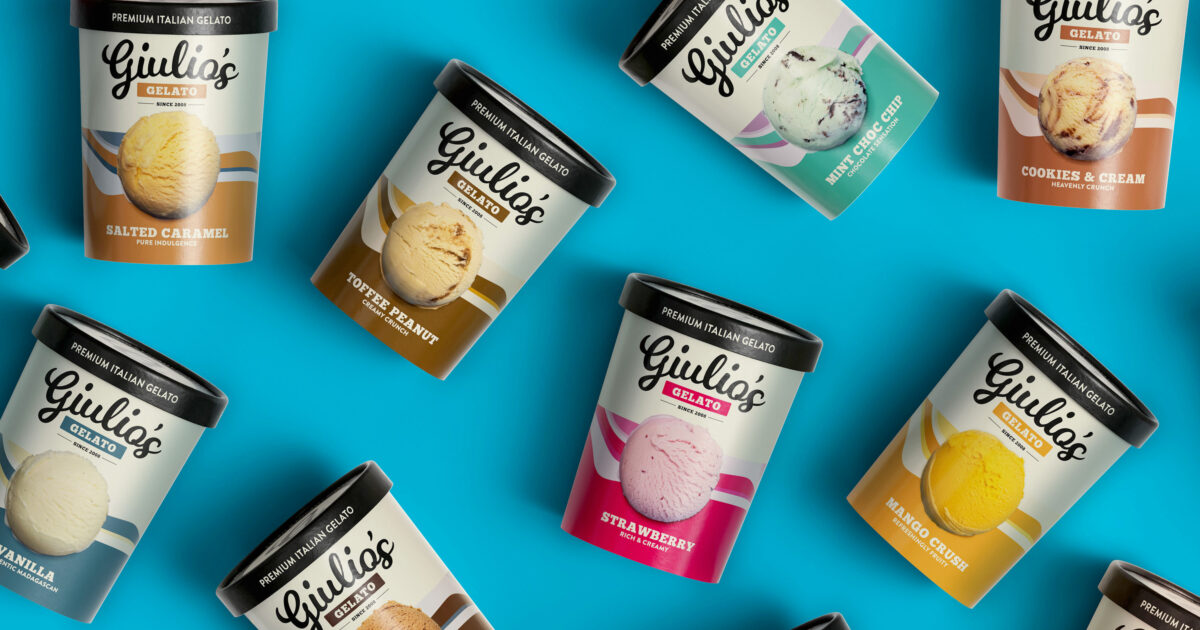 Giulio’s Gelato ice cream branding, visual… | The Food Brand Guys™